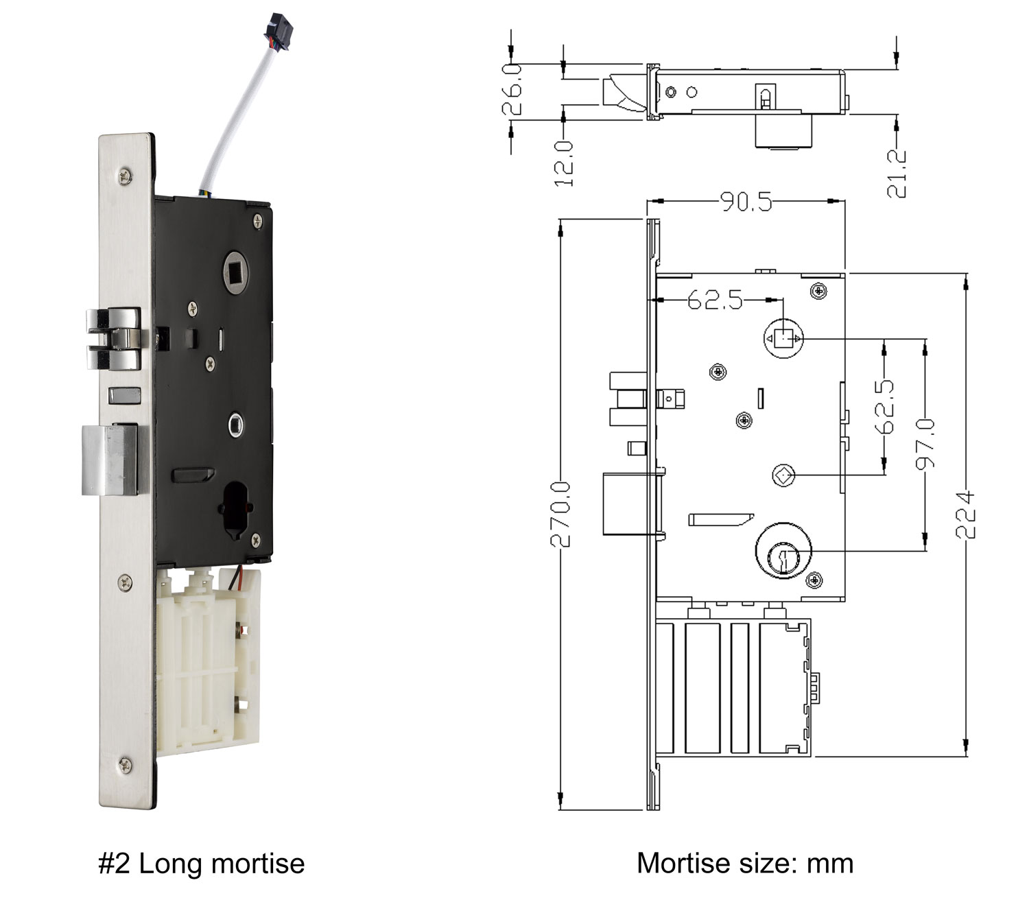 #2 Long Mortise USA Standard ANSI Electronic Lock Body for Hotel Locks ...